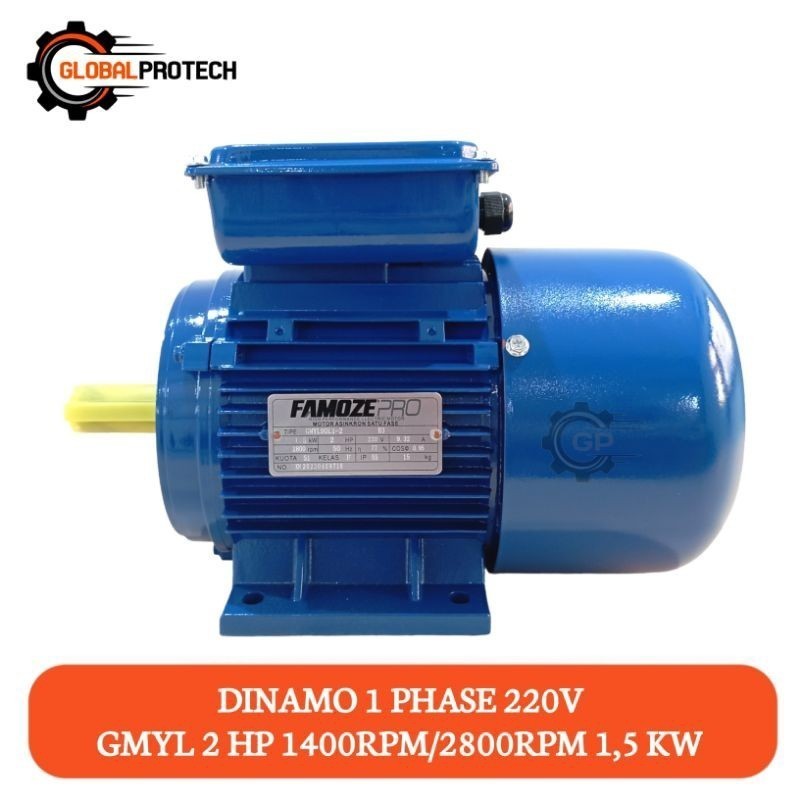 Jual Dinamo 2 HP 1400 RPM / 2 HP 2800 RPM Famoze Pro 1.5 KW Tipe GMYL Body Aluminium 1 Phase ...