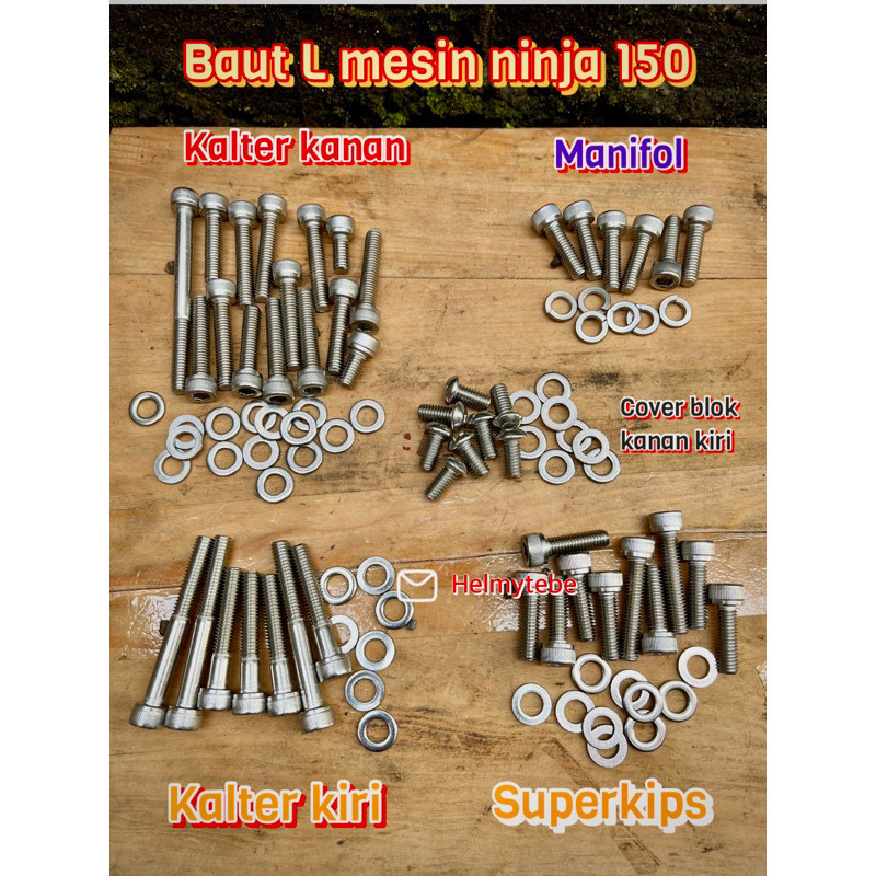 Jual Baut Set Mesin Ninja 150 R RR SS Full Stenlis / baut L full mesin ninja 2 tak Custom Bubut ...