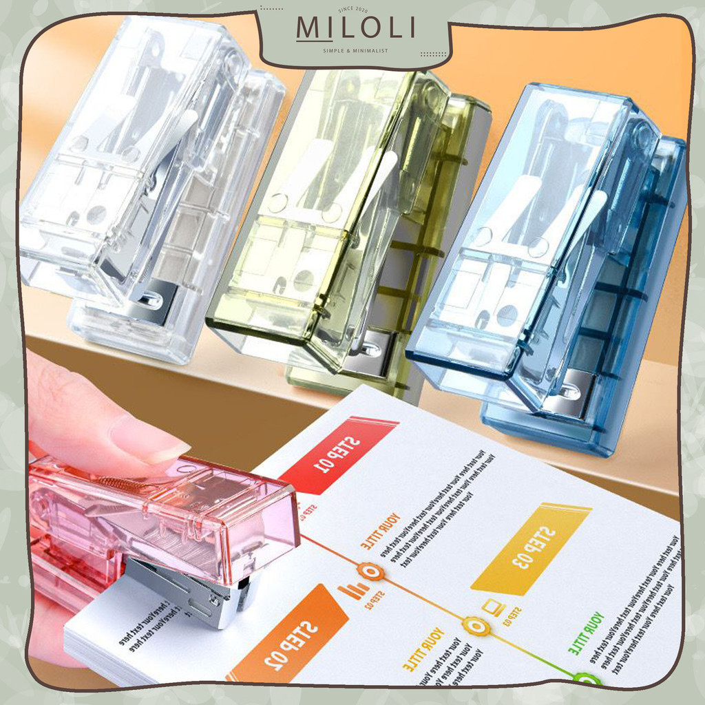 Jual [MILOLI] 1Set STAPLER TRANSPARANT MINI Portable Simple Aesthetic ...
