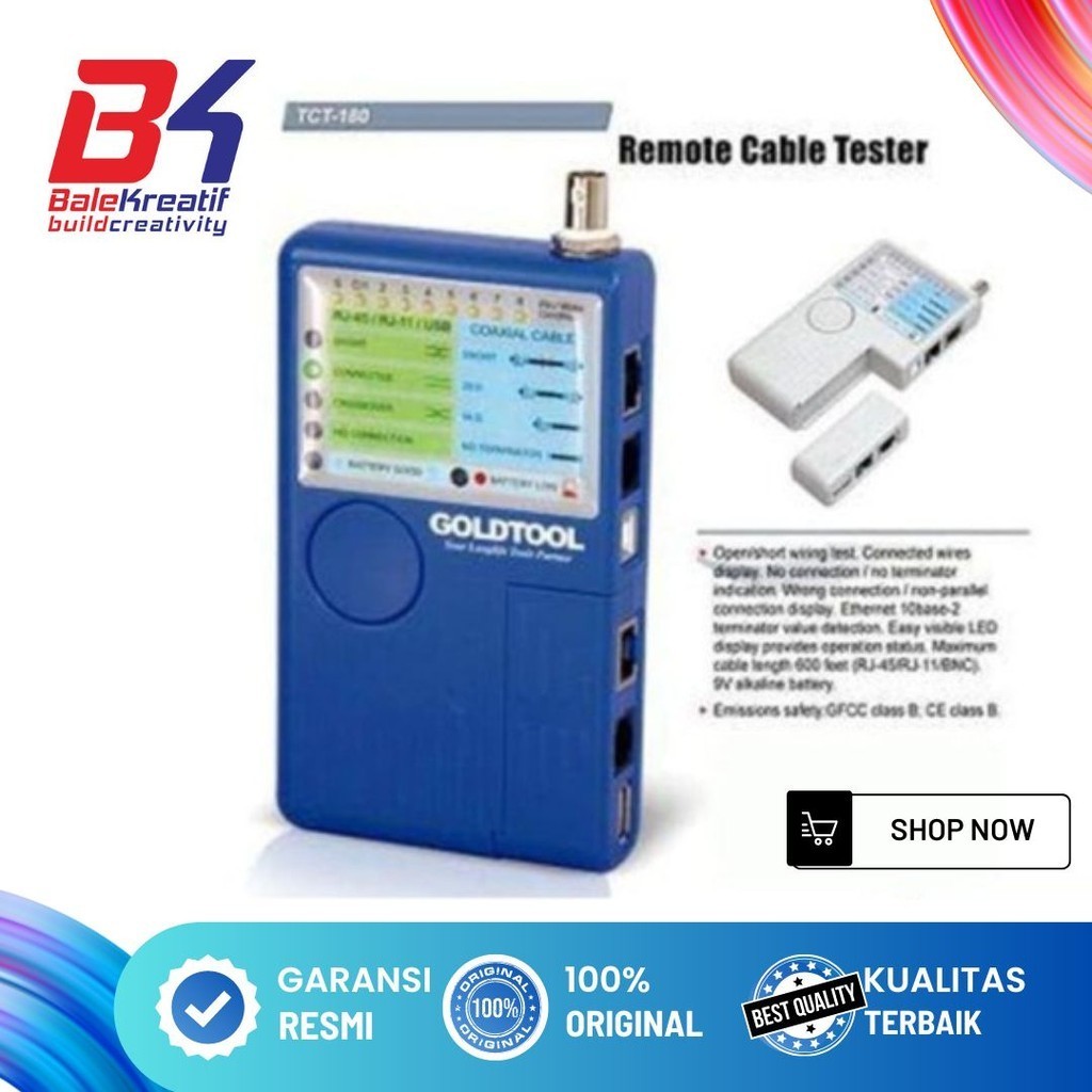 Jual Goldtool TCT-180 TCT180 Lan Cable Tester UTP RJ45 RJ11 Coaxial BNC ...