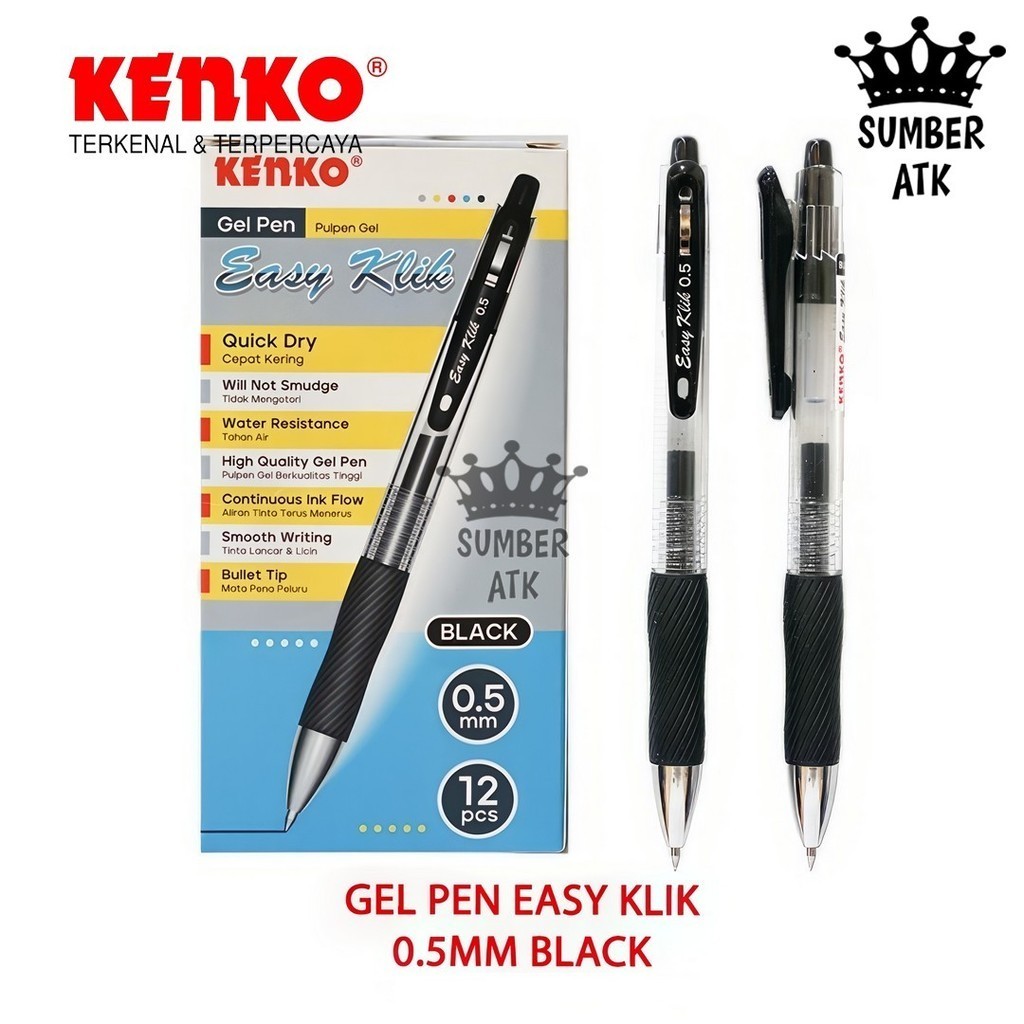 Jual KENKO GEL PEN EASY KLIK Pena / Pulpen HITAM Pulpen Cetek | Shopee Indonesia