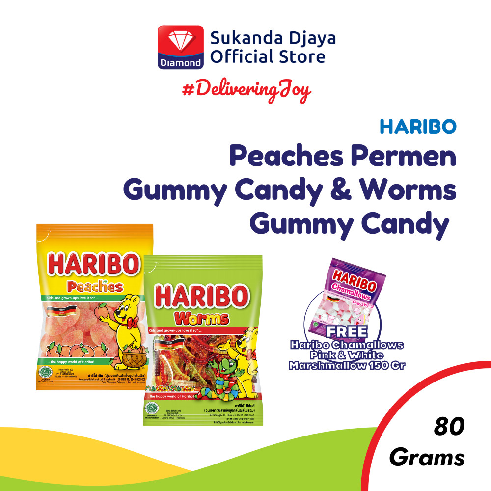 Jual Haribo Peaches Permen Gummy Candy Permen 80 Gr + Worms Gummy Candy ...