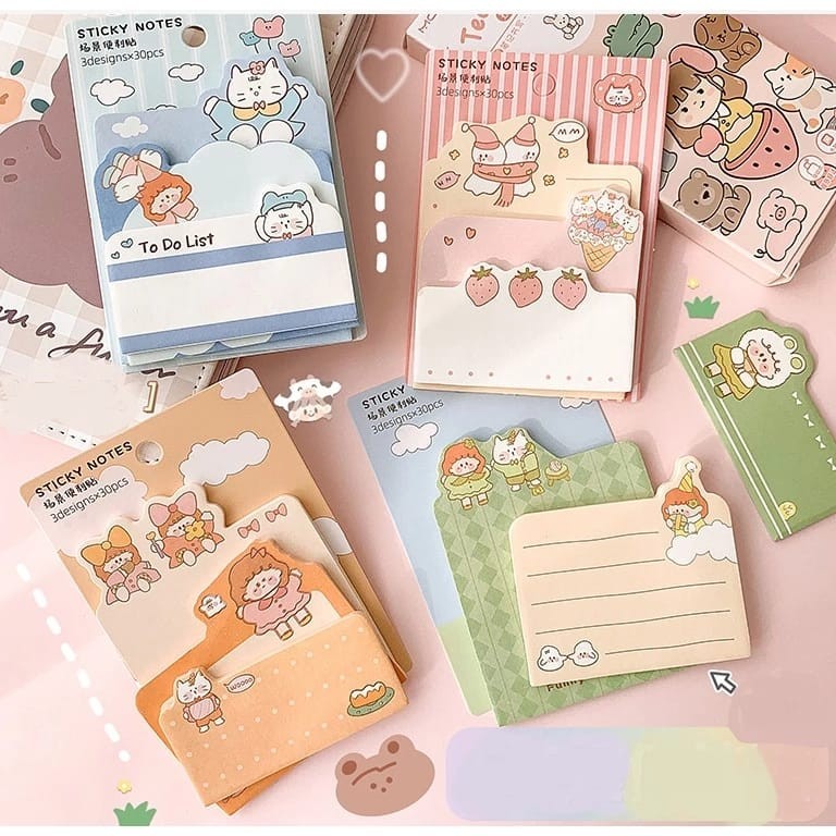Jual Sticky Notes Daily 3in1 Set Motif Kartun Lucu Notes Karakter ...