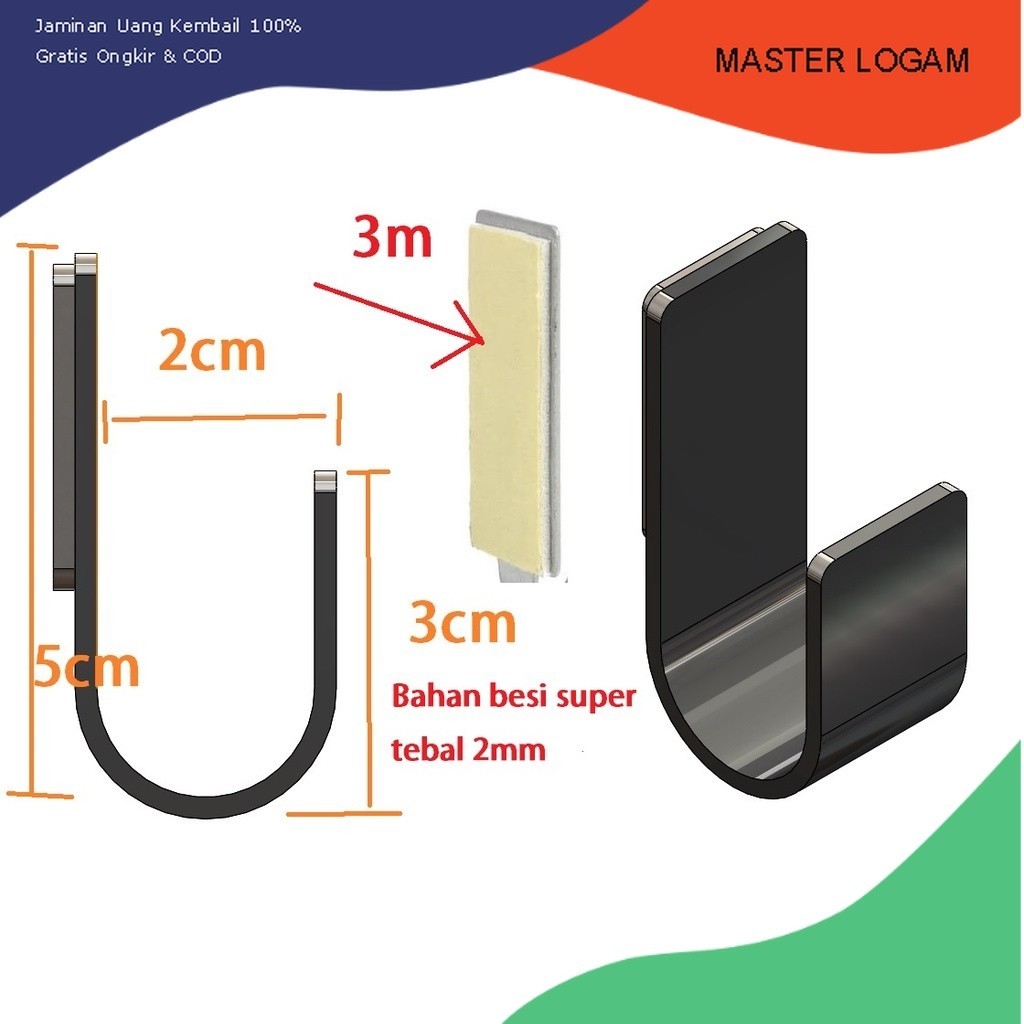 Jual pengait besi serbaguna tempel dinding double tape | Shopee Indonesia