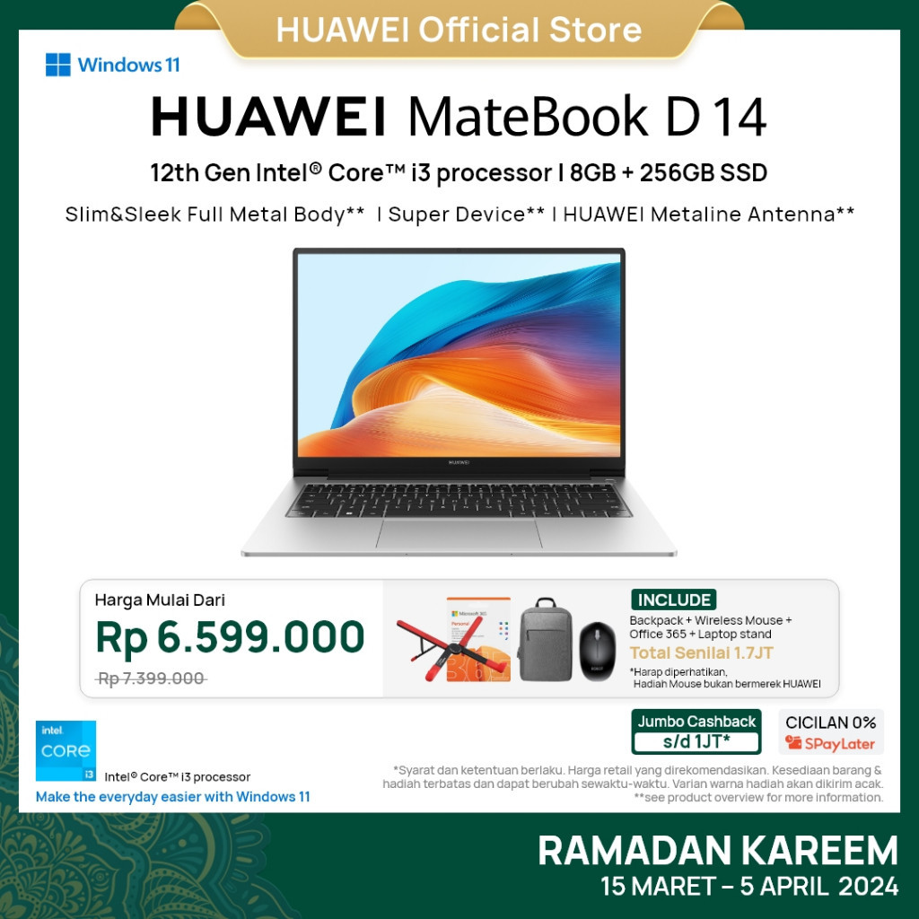Jual [TURUN HARGA| VC 400rb] HUAWEI MateBook D 14 i3-1215U | 8+256GB ...