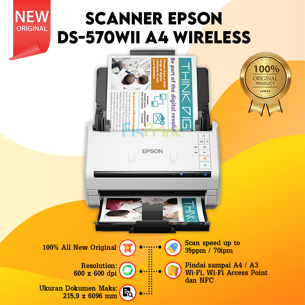 Jual Scanner Dokumen Epson DS-570WII A4, Duplex Scanner A4 Wireless ...