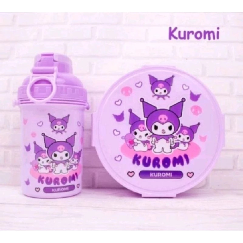 Jual Lunch BoxTampat Makan Bekal Dan Botol Minum Sedot Sanrio Kuromi Bulat Lucu Viral Free ...