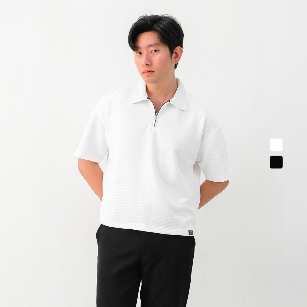 Jual DE43W SANVANINA Zuma Zipper Boxy Polo Shirt | Kaos Polo Knit Pria ...