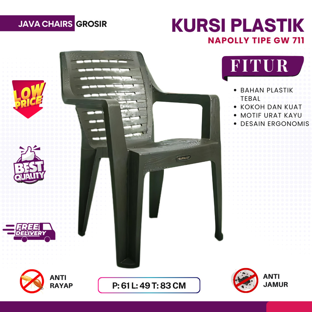 Jual Kursi Plastik Napolly BIG GW 711 OAK/ Kursi Susun Plastik Tebal ...