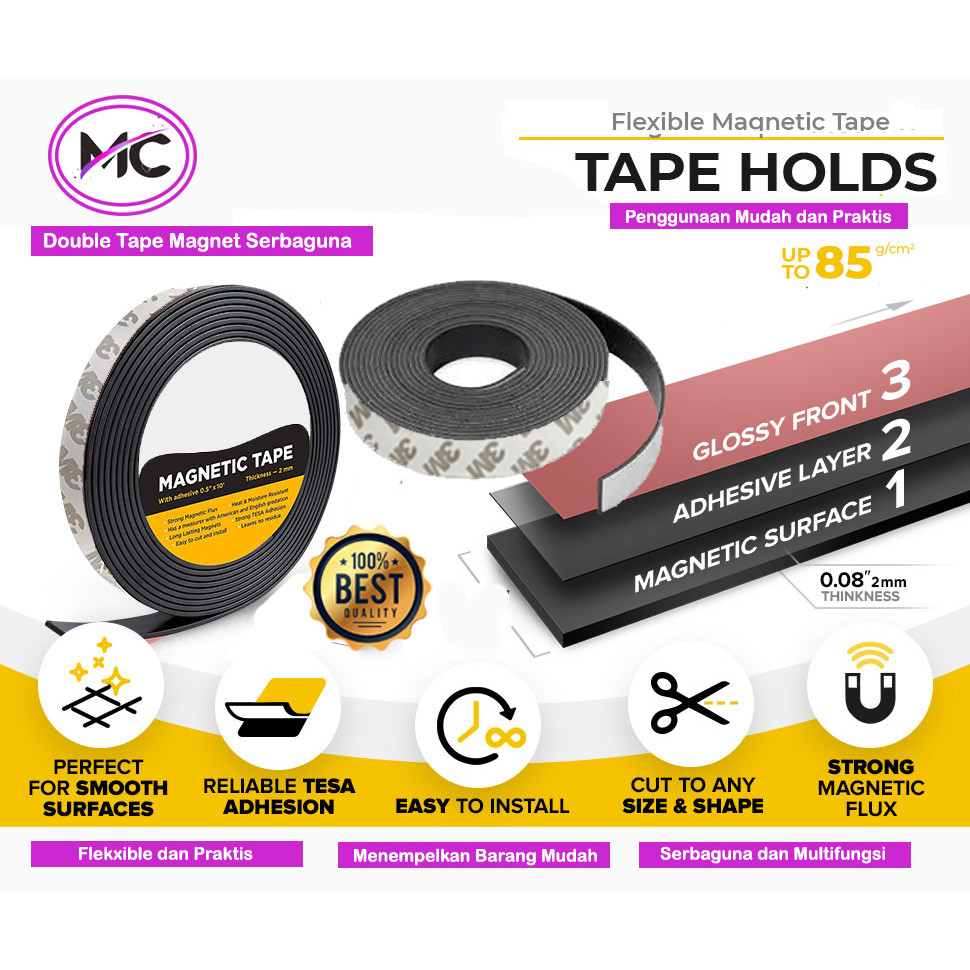 Jual Magnet Tape 3m Magnetic Strip Double Tape Rubber Strip Magnet List ...