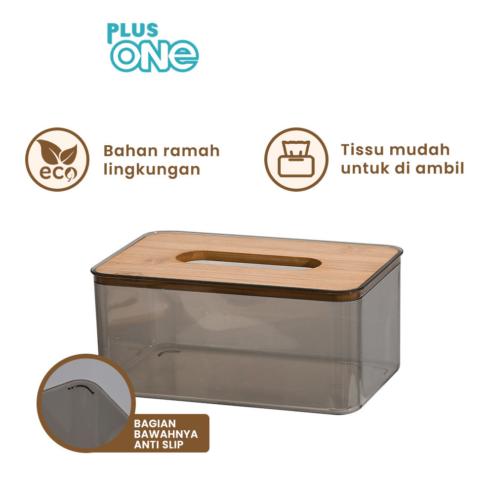 Jual Plus One - Kotak Tissue Transparant Tutup Kayu Penyimpanan Tisu ...