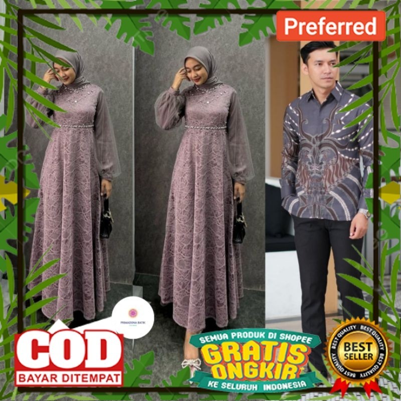 Jual Batik Couple Gamis Brokat Terbaru Couple Kondangan Couple Tunangan Modern Jumbo,Dress ...