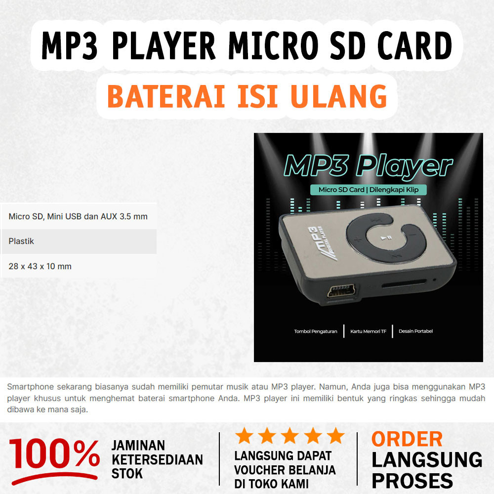 Jual MP3 Player Micro SD Card dengan Klip - Warna { Black } | Shopee ...