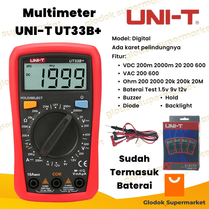 Jual Multitester UNI-T UT33B+ Multimeter UNIT UT 33B+ Tester Avometer ...