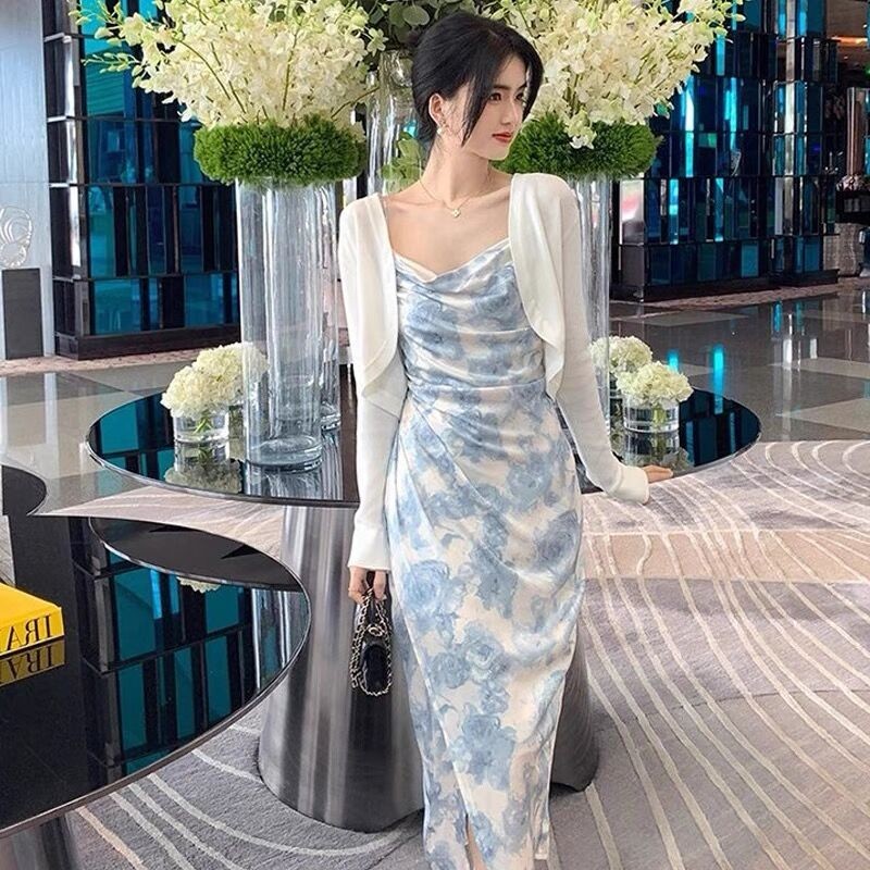 Jual Dress Biru Muda Korean Style Long Sexy Wanita Dress Elegant Press ...