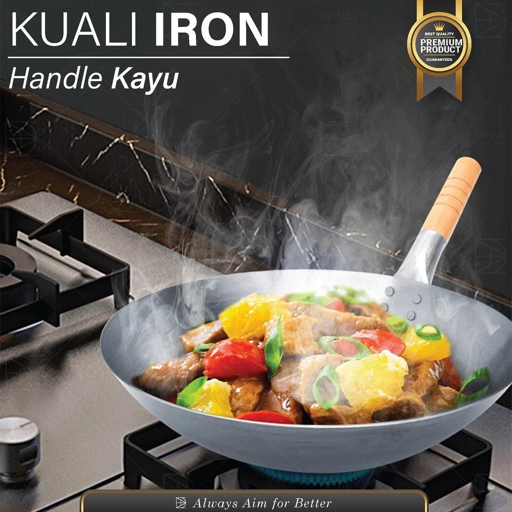 Jual Wajan Besi Besar Tebal Wok Kuali Iron Pegangan Kayu 36cm 42cm 43cm ...