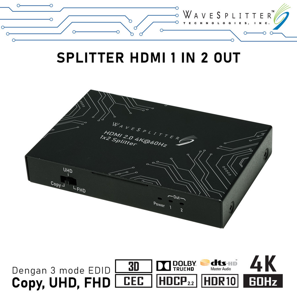 Jual Wavesplitter Splitter Hdmi 1 Input 2 Output 4K 60Hz Mirroring ...