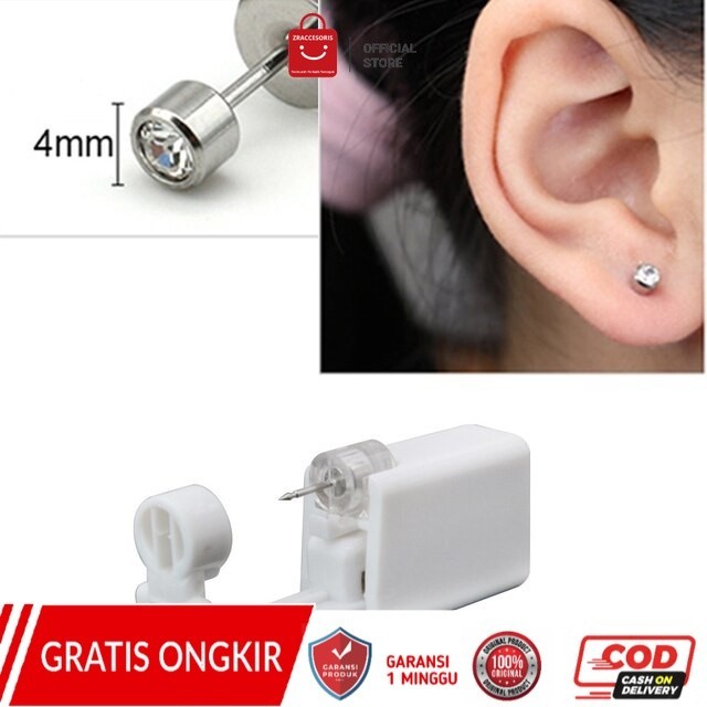 Jual Alat Tindik Telinga Kuping Hidung Piercing Steril Tidak sakit + Anting - A Diamond 4mm ...