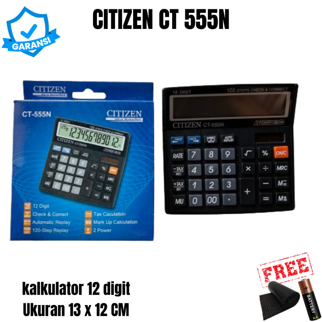Jual Kalkulator CT 555N 12 Digit Check Correct Baterai Tenaga Surya ...