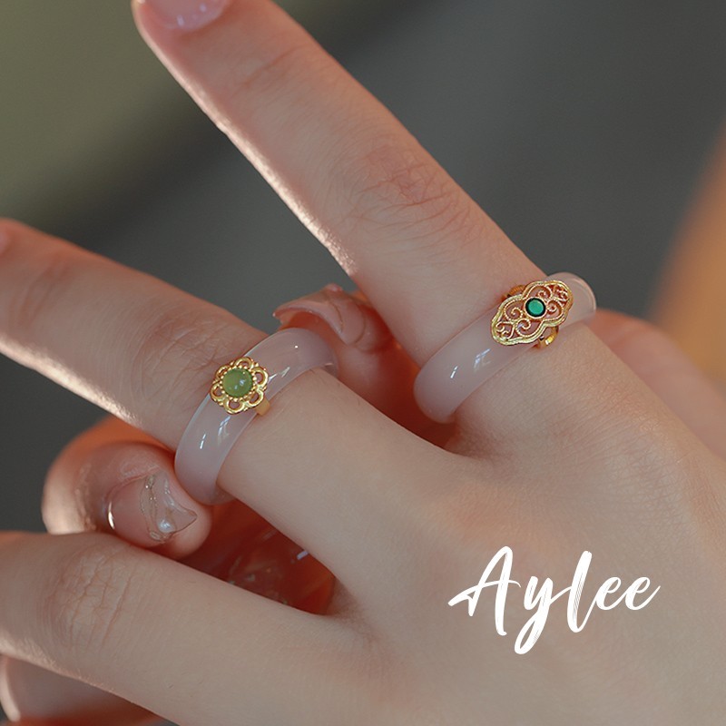 Jual [Aylee]Cincin Jari Telunjuk Kalsedon Putih Es Tinggi Alami Cincin ...