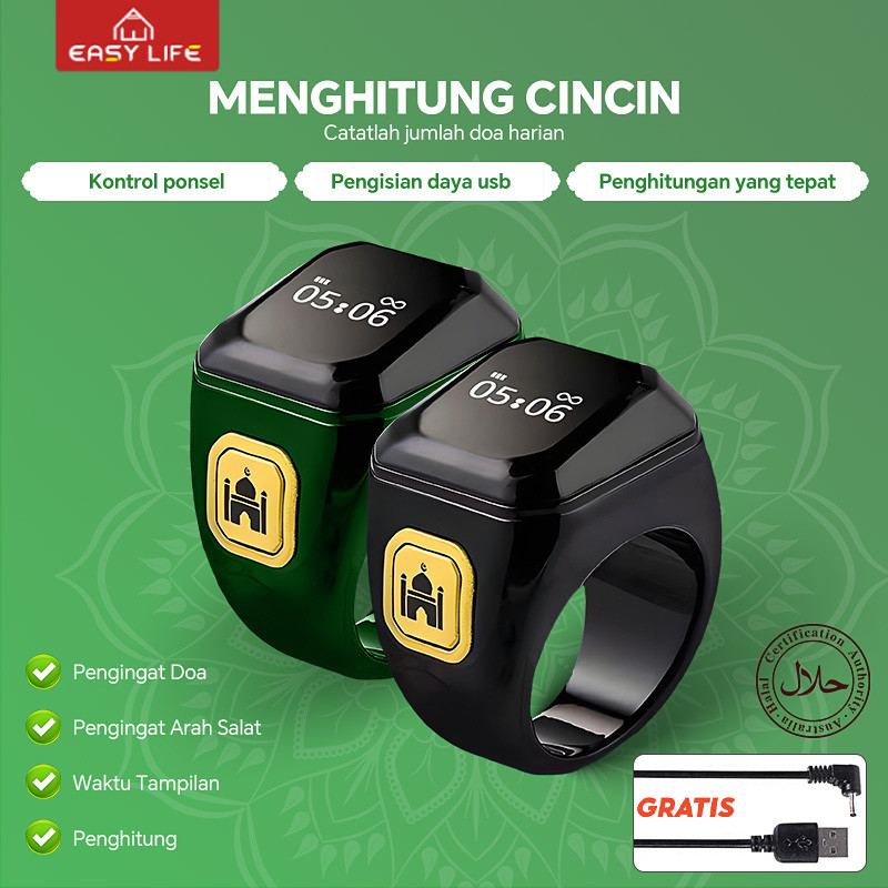 Jual Easylife Prayer Rings Bluetooth Muslim Rings Islamic Rings Time ...