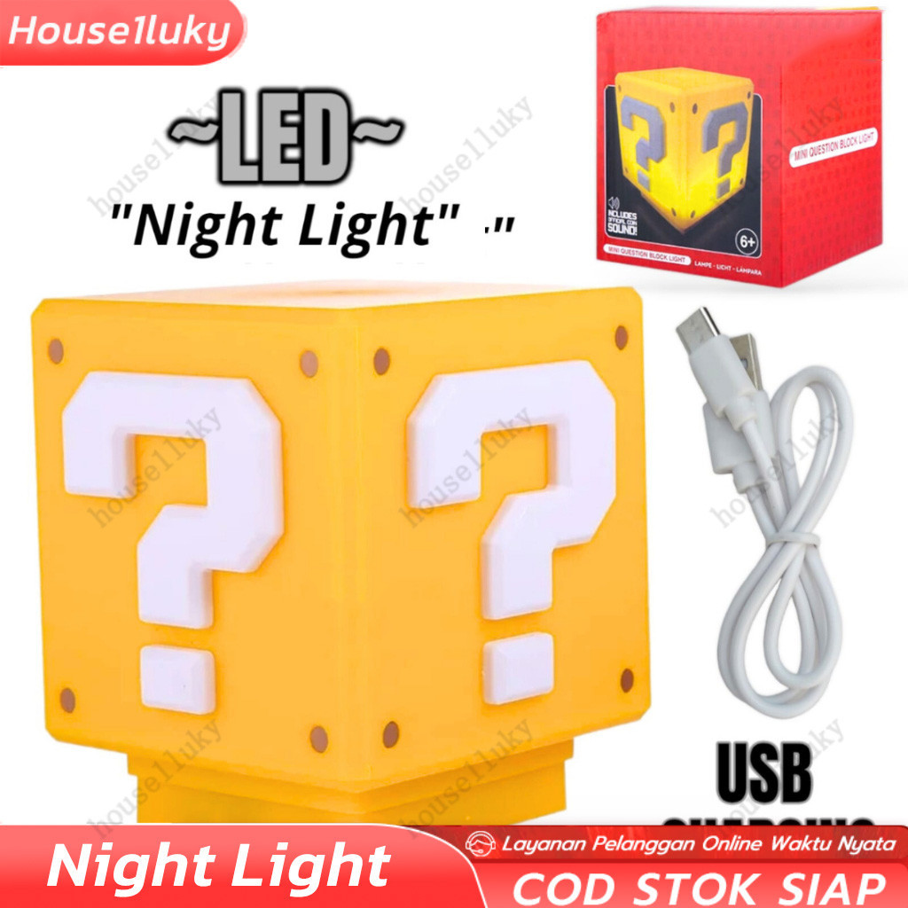 Jual Super Mario Led Question Mark Lampu Sentuh Tanda Tanya Night Light ...