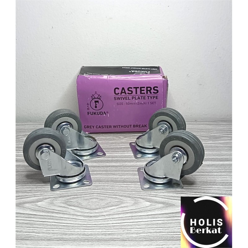 Jual FUKUDA Roda Kastor 2 Inch ABU Hidup TANPA REM / Caster Swifel ...