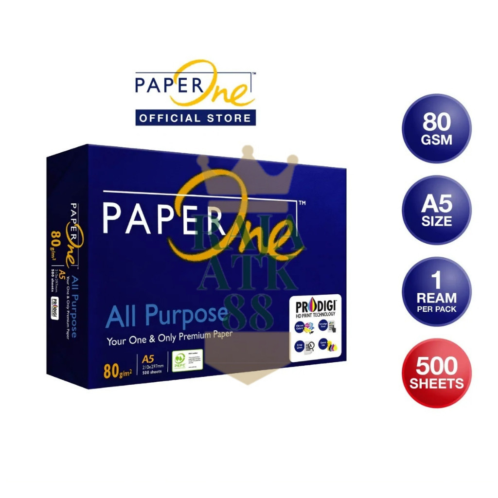 Jual PAPERONE KERTAS HVS A5 80 GSM 1 RIM 500 LEMBAR KERTAS FOTOCOPY ...