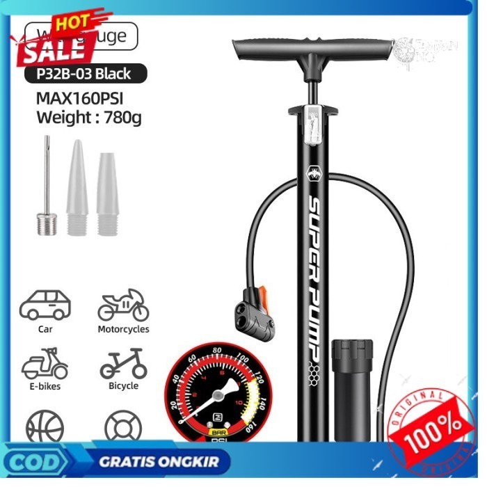 Jual Pompa Angin Ban Sepeda Multifunction Air Pump 160 PSI With Gauge | Shopee Indonesia