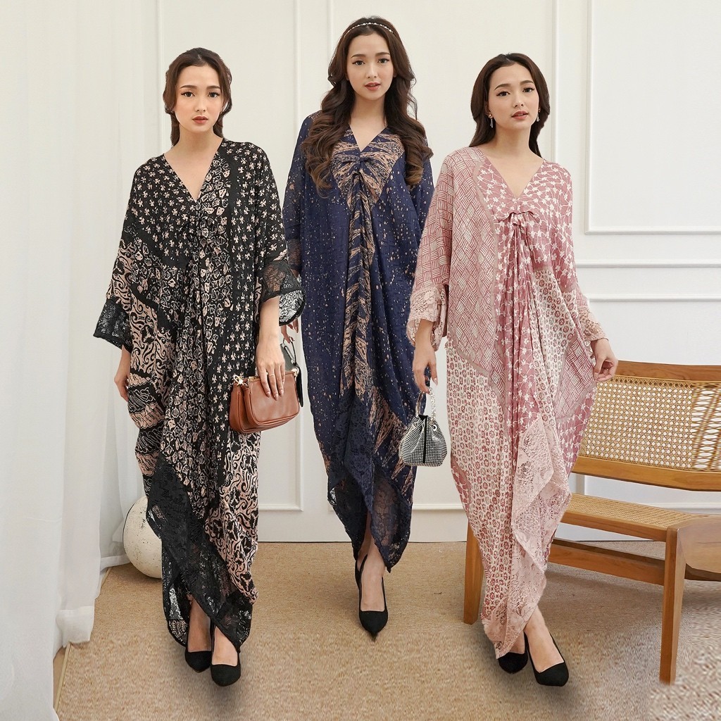 Jual Dress Kaftan Batik Viscose Wanita Kondangan Aruna | Shopee Indonesia
