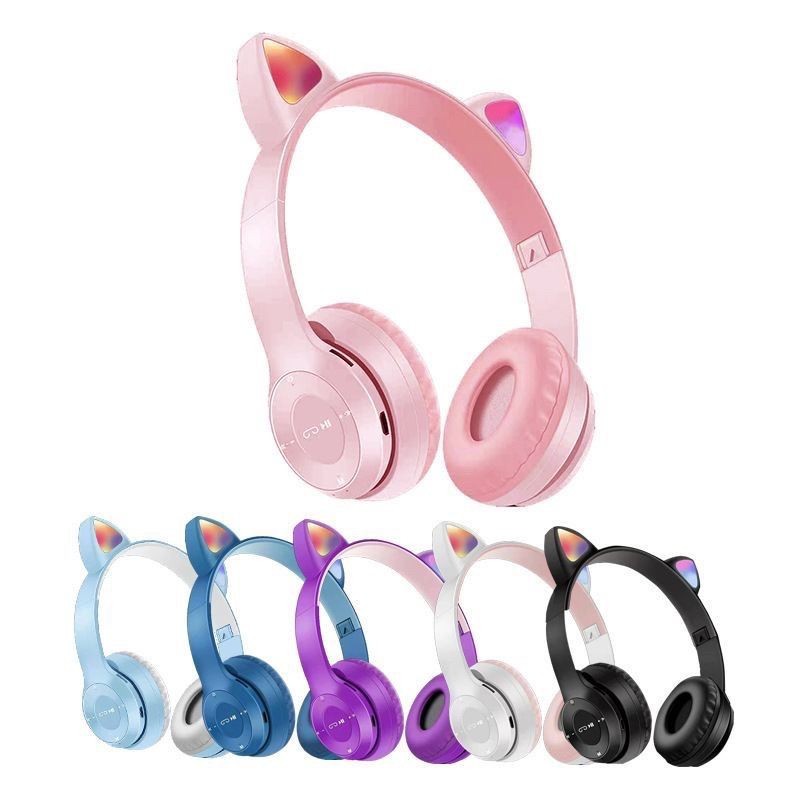 Jual [BEST] HEADPHONE BLUETOOTH P47M MODEL TELINGA KUCING LED WIRELESS ...