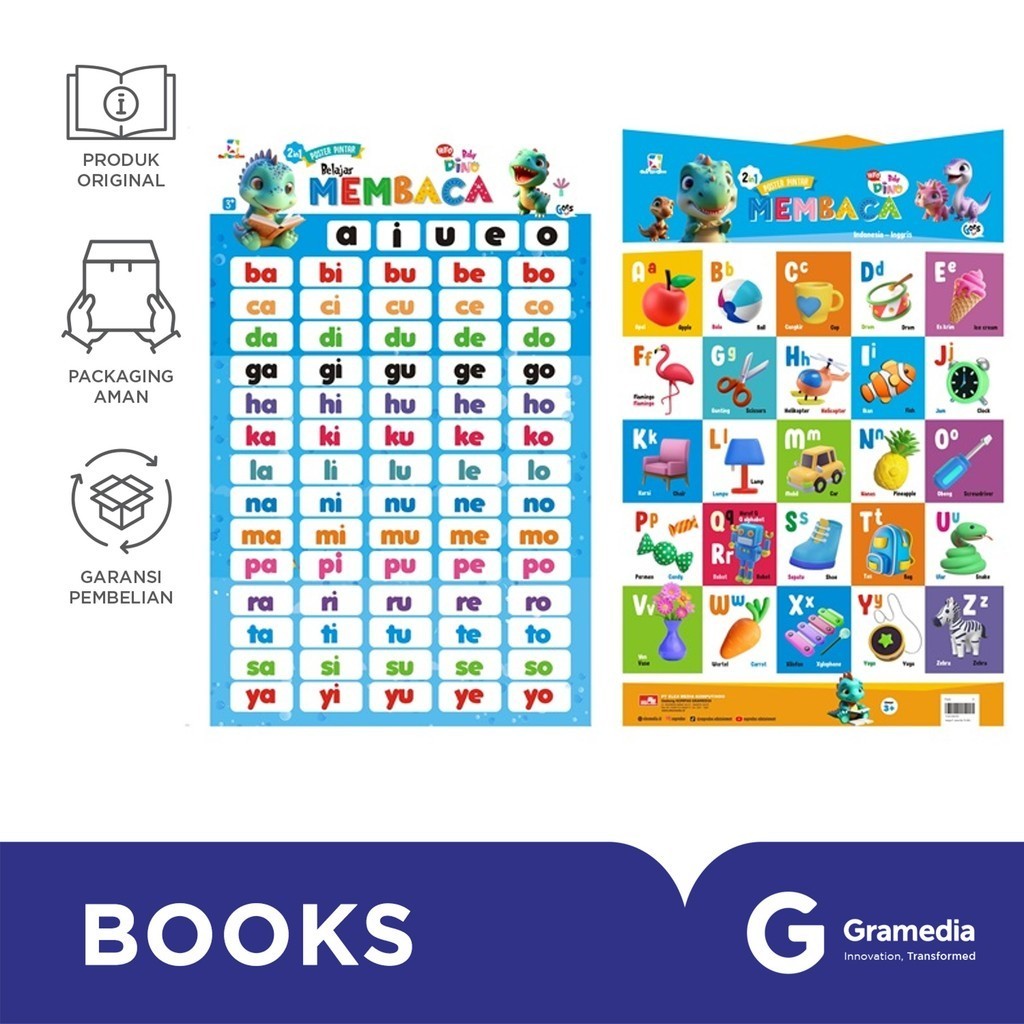 Jual Opredo 2 in 1 Poster Pintar Hello Baby Dino : Pintar membaca AIUEO ...