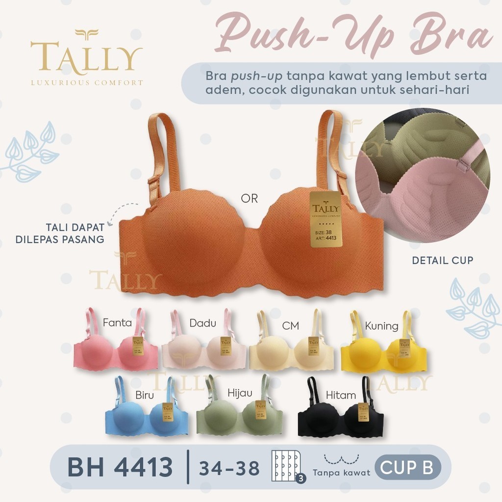 Jual TALLY 4413 BRA BH SEAMLESS POLOS TANPA KAWAT BUSA TEBAL PUSH UP 1/2 CUP B 34-38 | Shopee ...