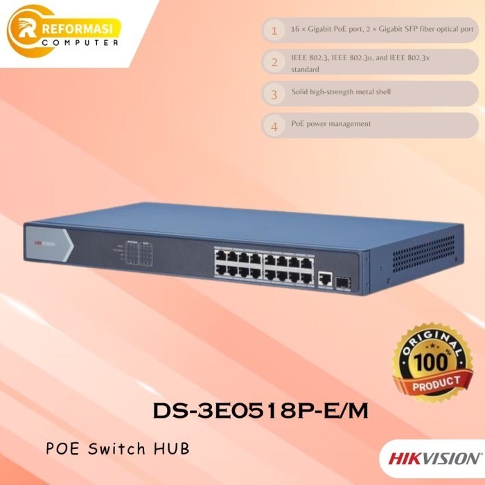 Jual Hikvision DS-3E0518P-E/M 16 Port Gigabit Unmanaged Poe Switch | Shopee Indonesia