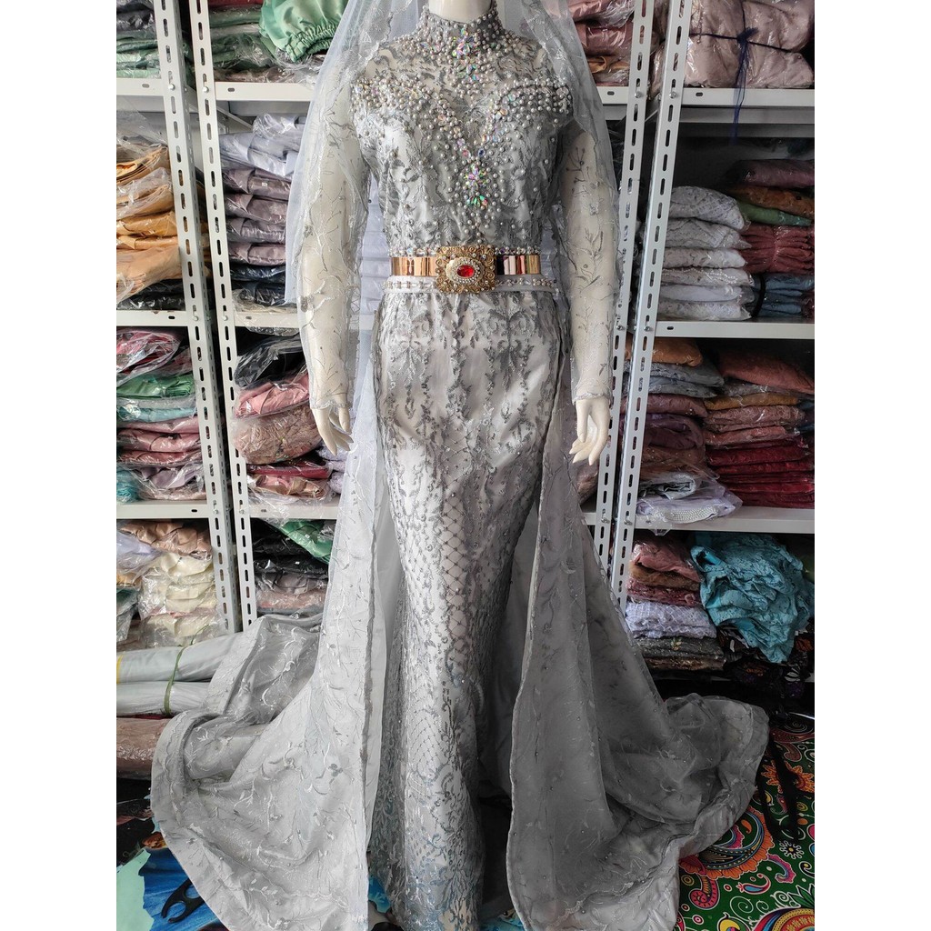 Jual Gaun Pengantin Model slim Warna silver | Shopee Indonesia