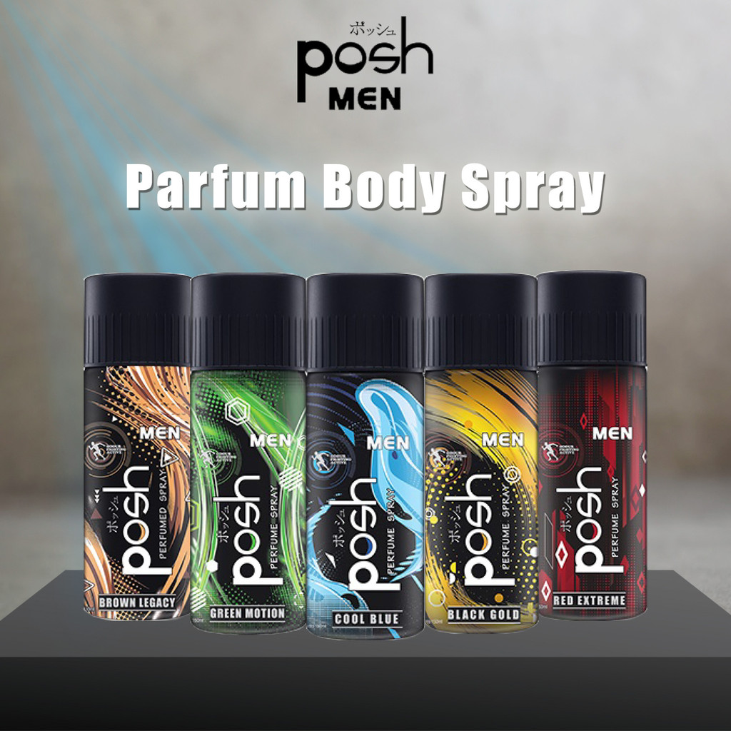 Jual Posh Men Body Spray Black Gold / Cool Blue / Red Extreme / Green ...
