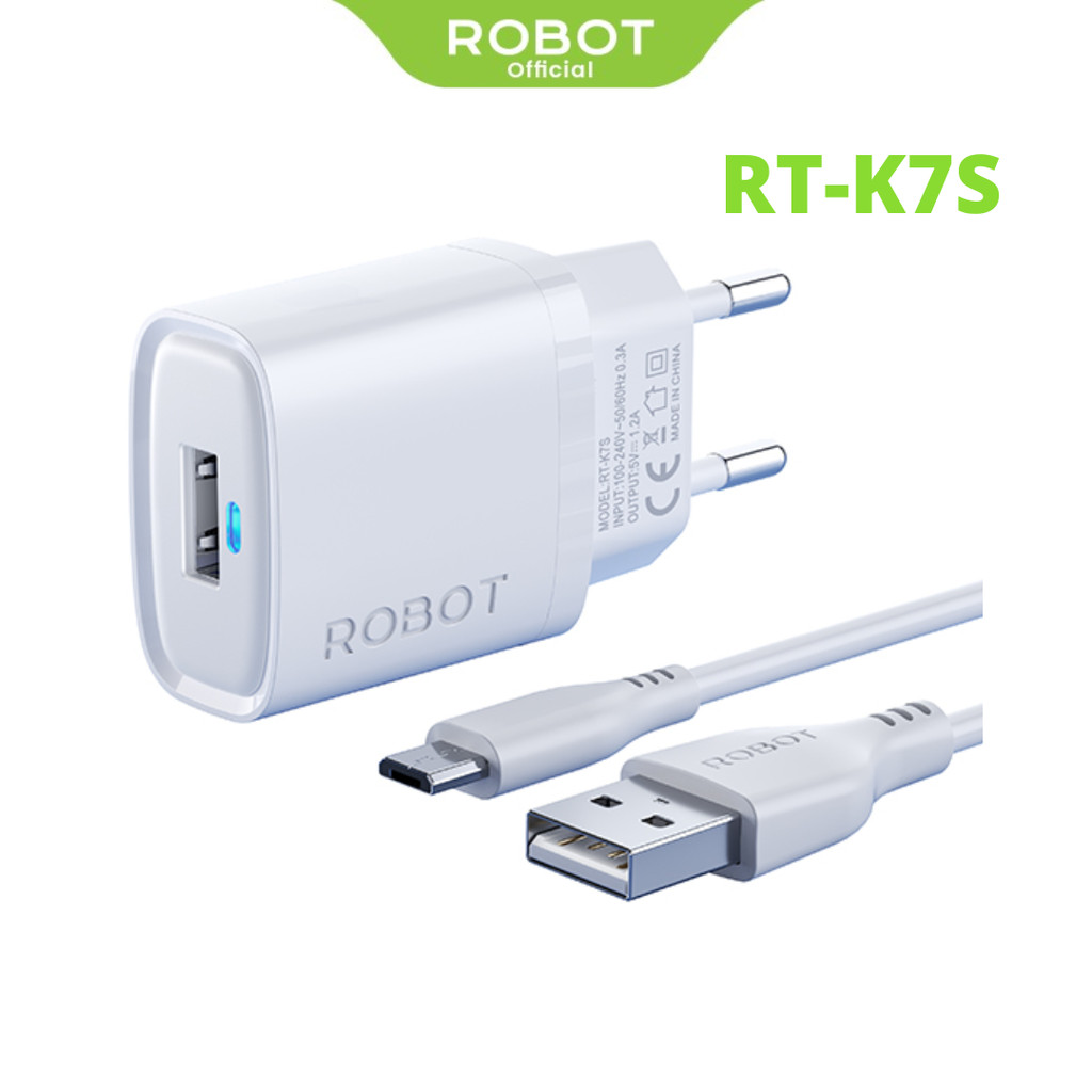 Jual ROBOT RT-K7S Adaptor Single Port 1,2A Indikator Lampu Include Kabel Micro | Shopee Indonesia