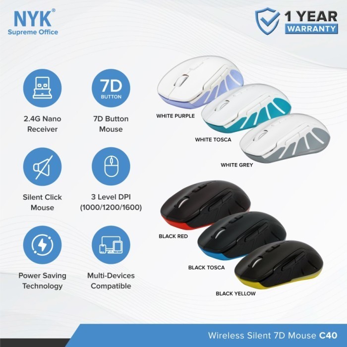 Jual NYK Mouse wireless silent click C40 side button | Shopee Indonesia
