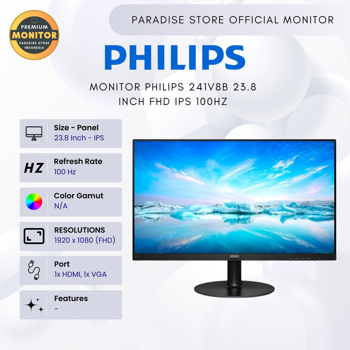 Jual Monitor Philips 241V8B 23.8 inch FHD IPS 100Hz | Shopee Indonesia