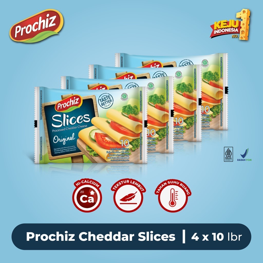 Jual Keju PROCHIZ Cheddar Slice 10's x 4 | Shopee Indonesia