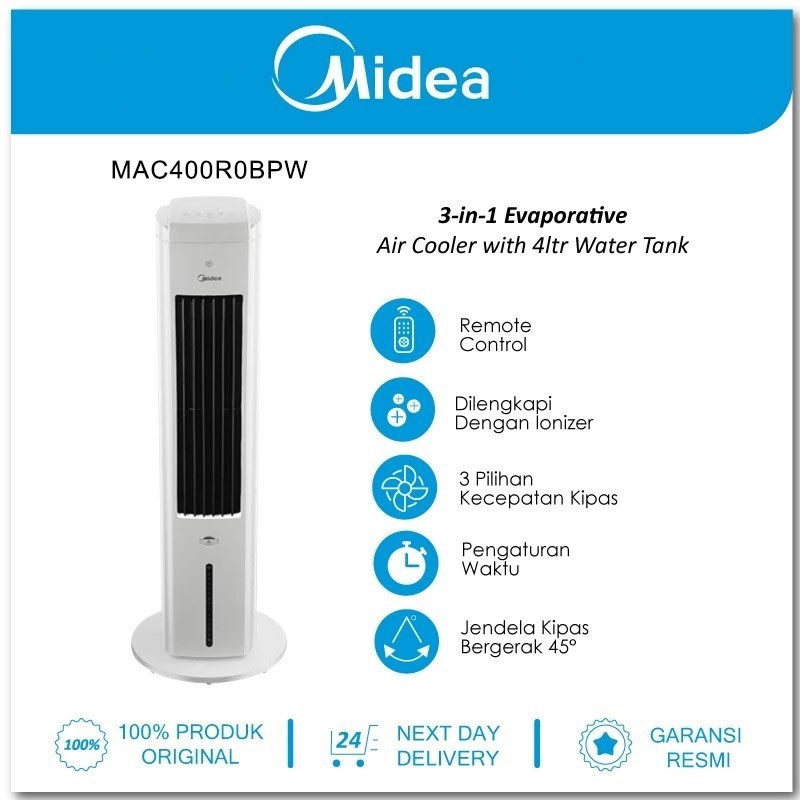 Jual Midea Tower Fan Air Cooler 3in1 MAC400R0BPW (4L) Ionizer Humidifer ...