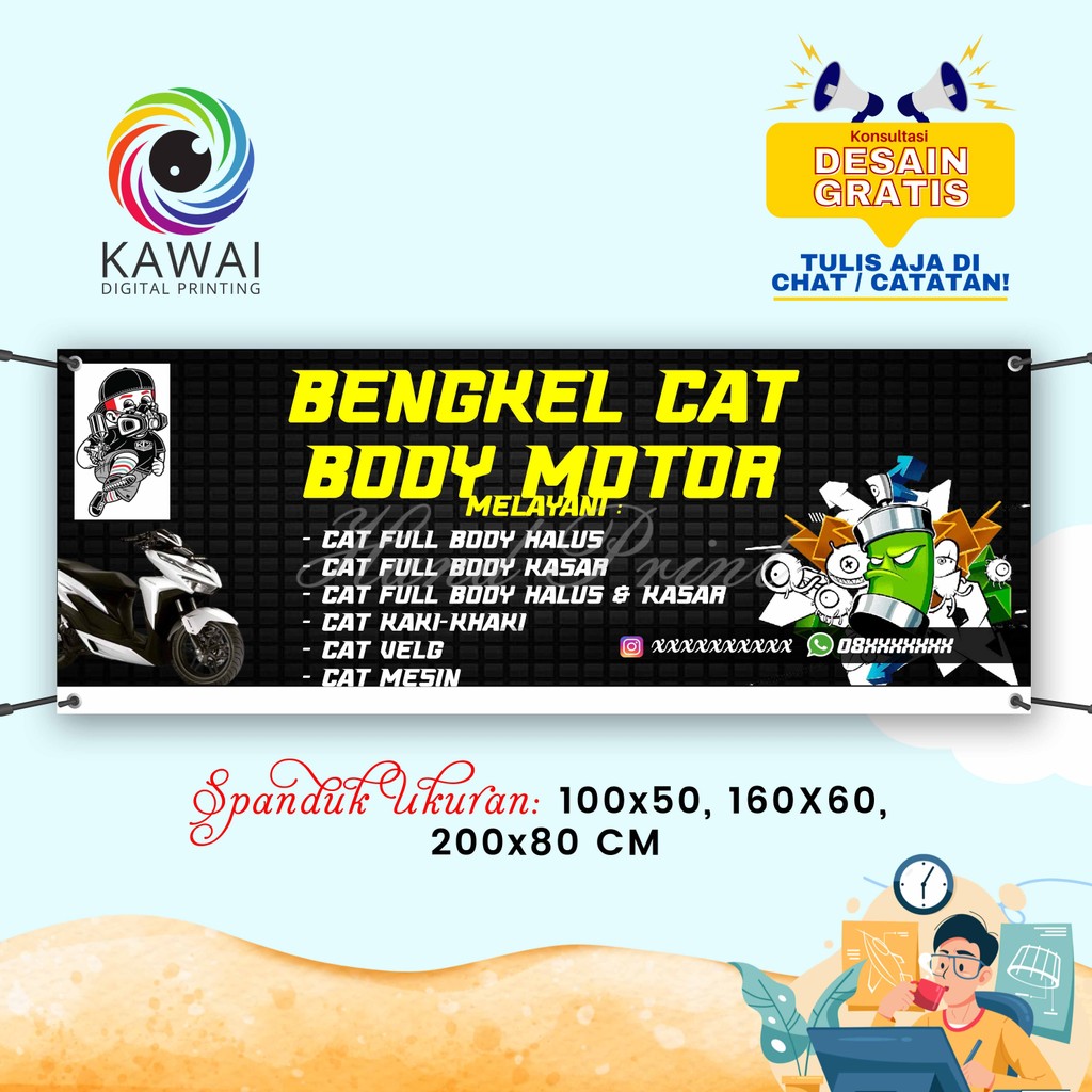 Jual SPANDUK / BANNER Bengkel Cat Body Motor Free Design - 160x60CM ...