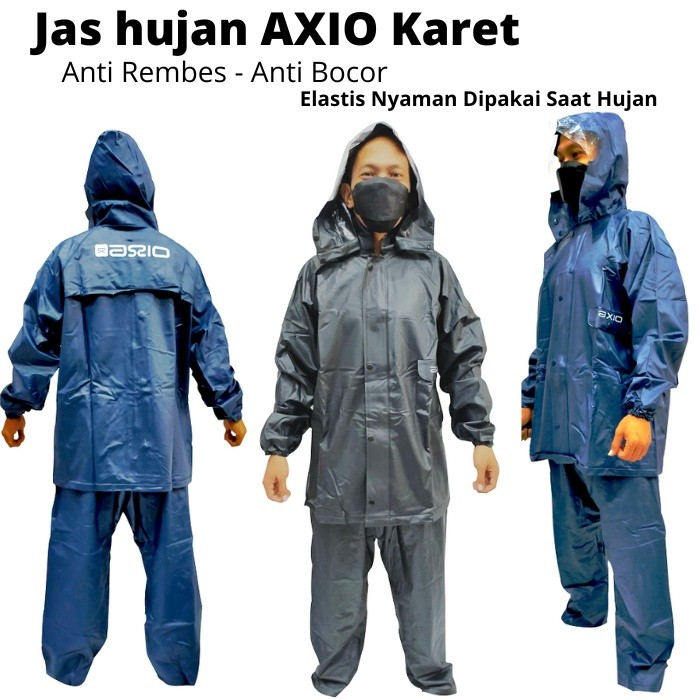 Jual Jas Hujan AXIO Karet Rubber Pria Wanita Dewasa Tebal Anti Rembes Anti Bocor Raincoat Mantel ...