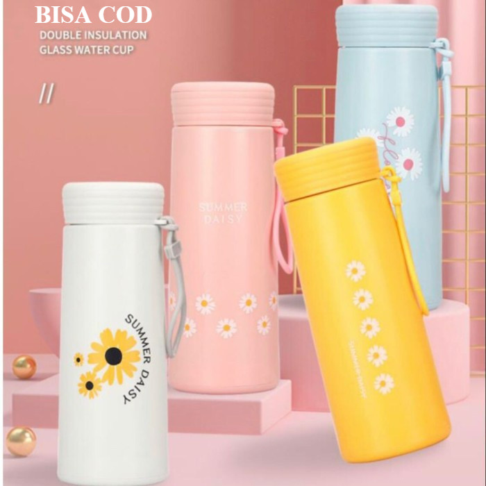 Jual MOTIF FLOWER! Botol Kaca Motif BUNGA Tumblr Minum Beling Colorful ...