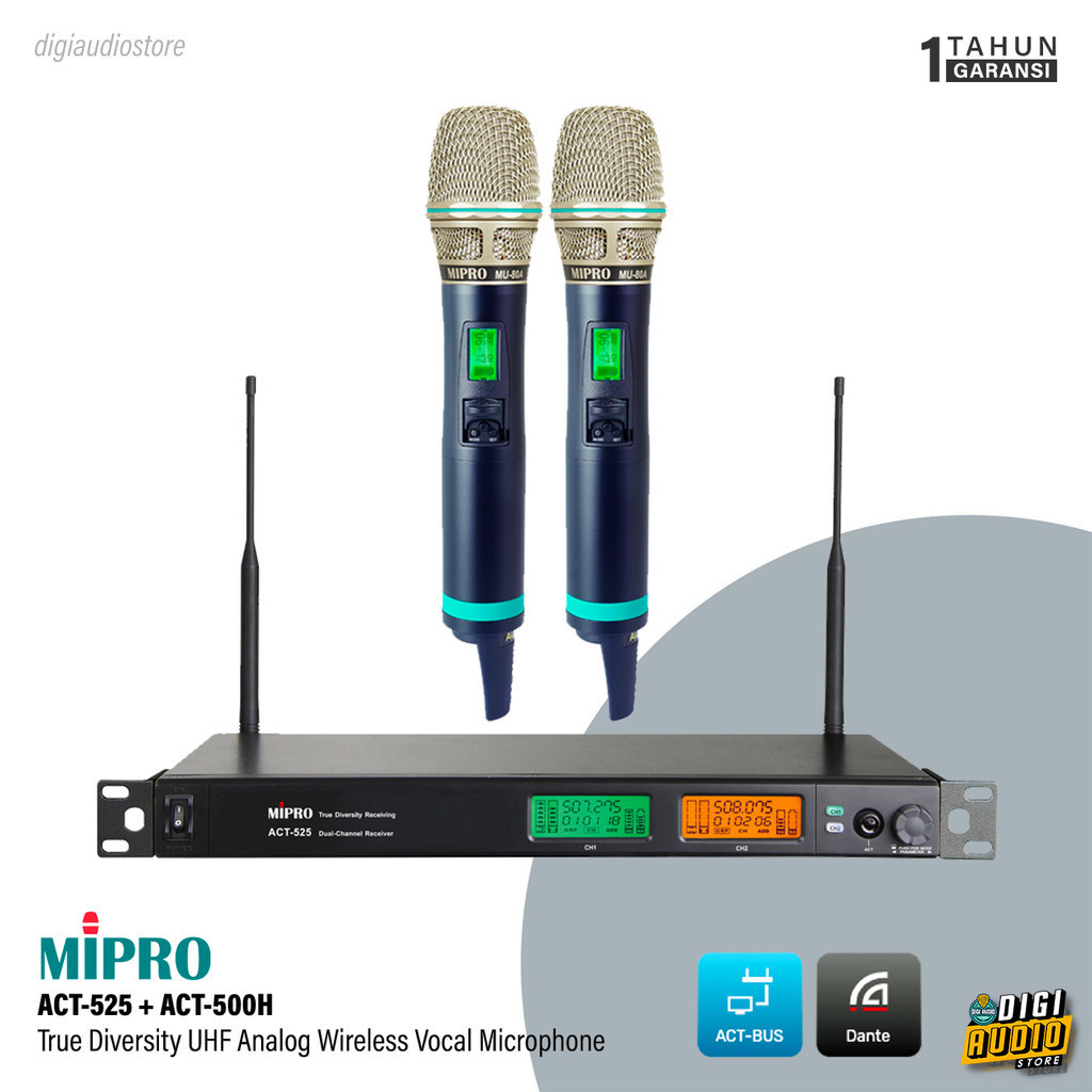 Jual Wireless Microphone UHF True Diversity MIPRO ACT-525 ACT500H Vocal ...
