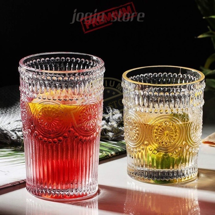 Jual Gelas Kaca Vintage Gelas Teh Kopi Sunflower Cangkir Retro Model ...