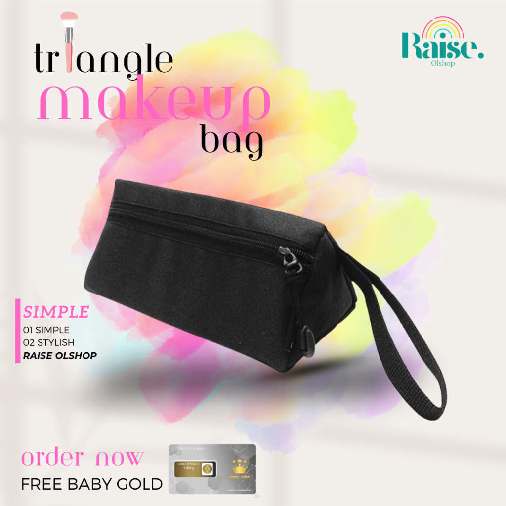 Jual Tas Makeup Segitiga Free MINI GOLDTriangle Makeup Bag Tas Makeup ...