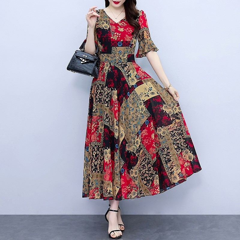 Jual FAN Gaun sifon bermotif bunga baru/dress pesta/dress panjang ...