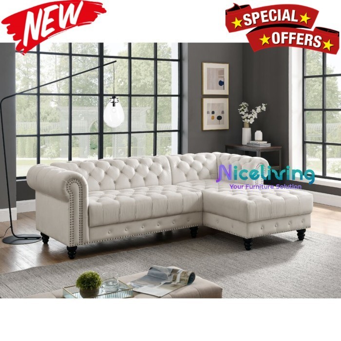 Jual Sofa L Chesterfield warna putih terbaru sofa tamu modern terbaik ...