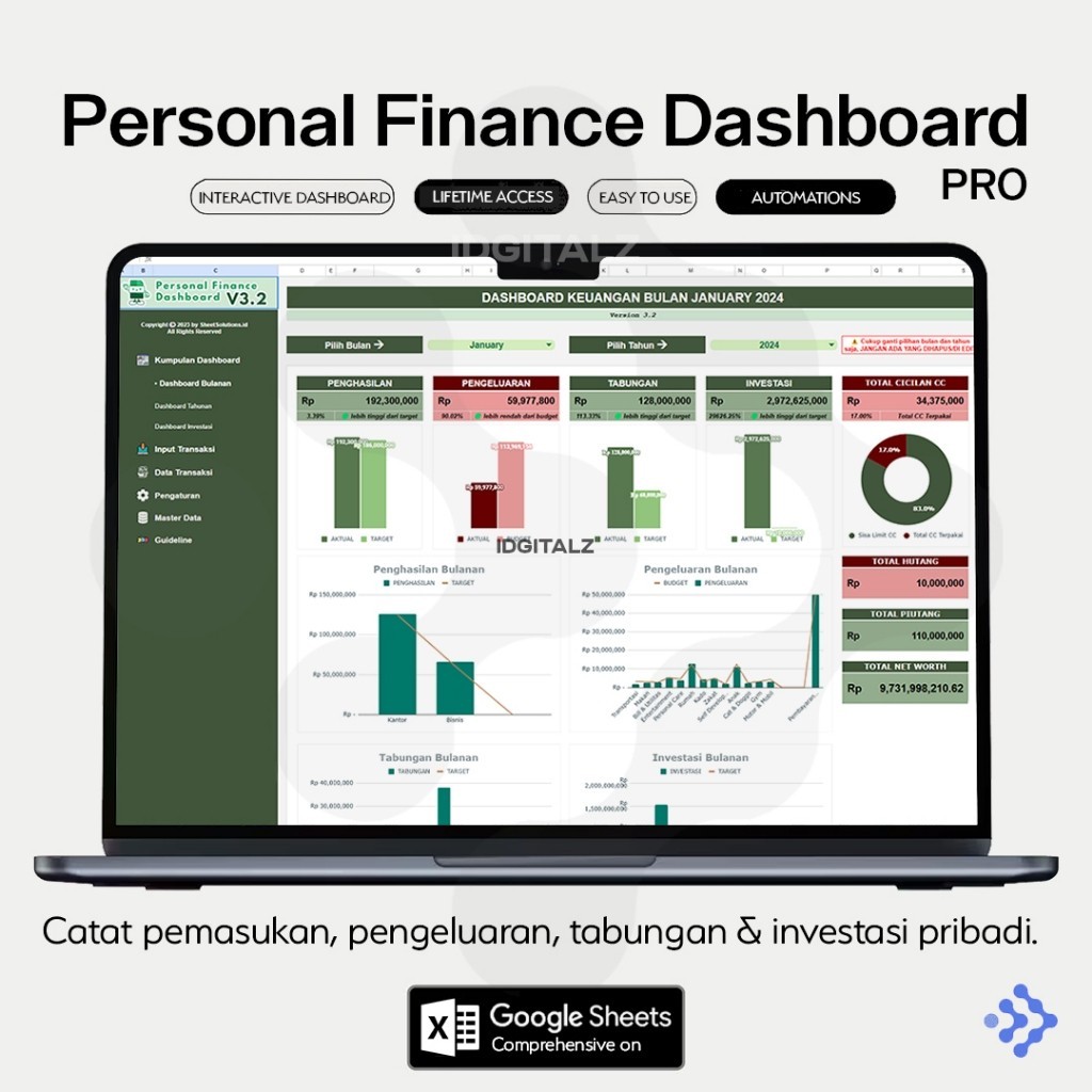 Jual [T0118] Personal Finance Dashboard Pro - Template Spreadsheet ...